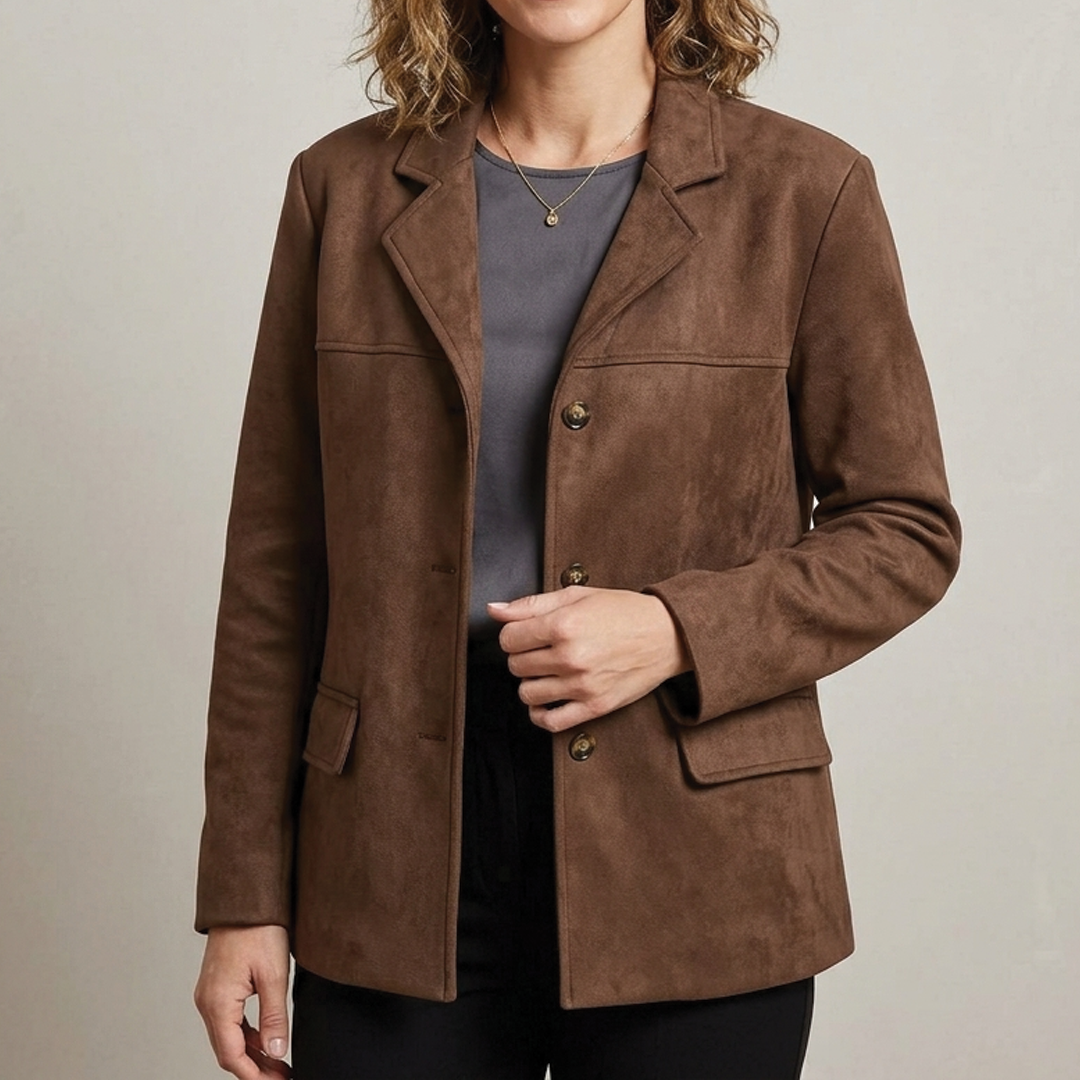 Vintage Suede Blazer for Women, Soft Suede Fabric, Long Sleeves, Lapel ...
