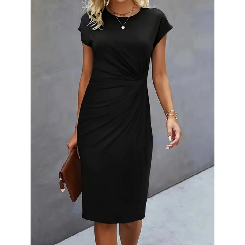 Knee-Length Bodycon Dress with Cap Sleeves, Side Ruching, and Stretch ...