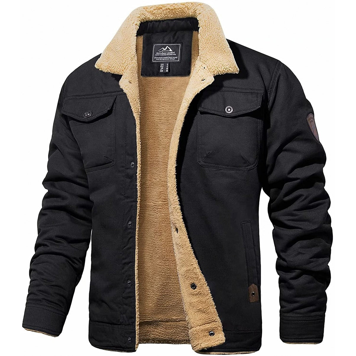 Sherpa-Lined Casual Jacket with Button Closure, Chest and Side Pockets ...