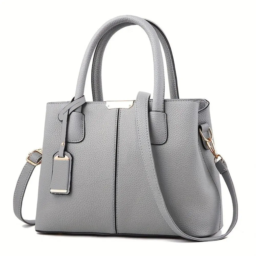 Vegan Leather Structured Handbag with Top Handles and Detachable ...