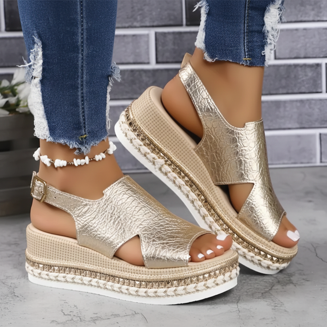 Platform Summer Sandals with Open Toe, Slingback Strap, and Woven ...