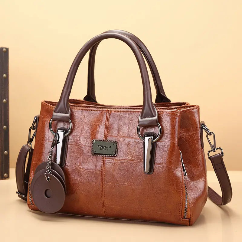 Leather Structured Handbag with Detachable Shoulder Strap, Embossed ...